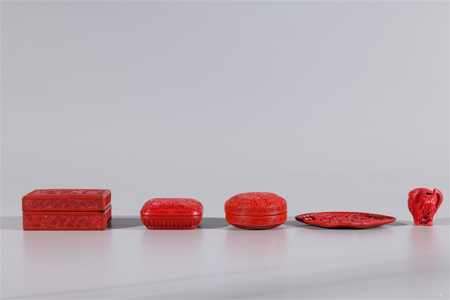 Price guide for Group of five Chinese cinnabar